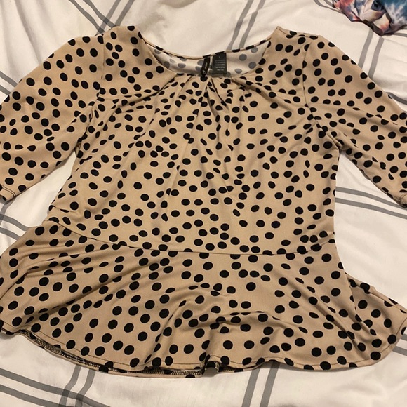 new directions | Tops | Super Cute Tan And Black Polka Dot Pendulum Top ...